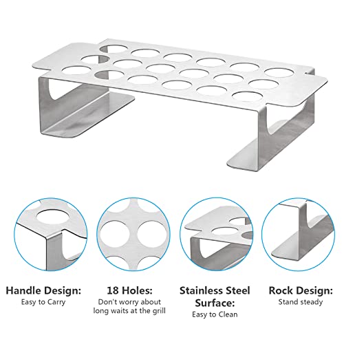 Zemibi Grill Pepper Rack for Smoker, Barbecue Stainless Steel Grilling Roasting Rack 18 Capacity with Handle, Cooking Chili Pepper and Chicken Wings & Legs Roaster on BBQ Oven or Smoker, Non-Stick