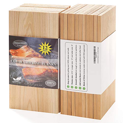 12 Pack Cedar Grilling Planks with Thicker (4/10β) & Larger (12βx 6β) Size. Add Extra Flavor and Smoke to Salmon - BBQ China Incense Cedar Planks for Grilling Salmon, Fish, Steak and Veggies.