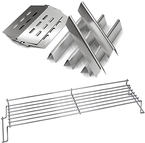 QuliMetal 17.5" 304 Stainless Steel Flavor Bars, Heat Deflector and Warming Rack for Weber Genesis 300 E310 E320 E330 S310 S330 (with Front Control Knobs)