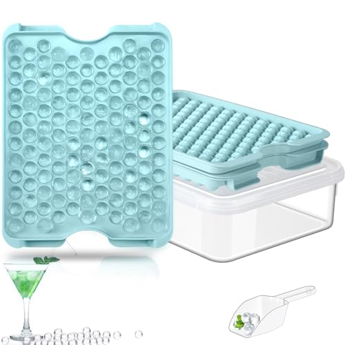 ARTLEO Mini Ice Cube Tray, Round Ice Ball Maker Mold for Freezer with Bin & Scoop, Upgraded Small 123x2 PCS Tiny Ice Cube Tray Easily Release for Chilling Drinks, Coffee, Cocktail, Juice, BPA Free