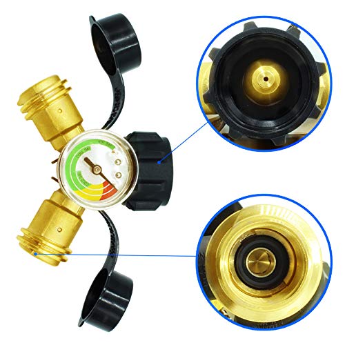 MOFLAME Propane Tank Gauge with POL to QCC1/ Type1 Regulator Y-Splitter Tee Adaptor for 5lb-100lb Propane Tank Connection to BBQ Grills, Camping Stoves, Gas Burners, Heate Etc