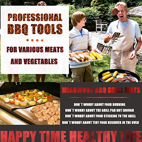 Miaowoof Grill Mat Set of 7-100% Non-Stick BBQ Grill Mats, Heavy Duty, Reusable, and Easy to Clean - Works on Electric Grill Gas Charcoal BBQ-15.75 x 13 Inch