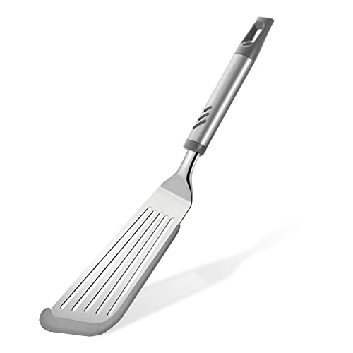 Lebabo Metal Spatula, 12.6" Stainless steel Slotted Fish Spatula with Heat Resistant Handle, Spatula turner with Silicone Top Soft Edge for Non-Stick Pan, Cooking, Flipping, Frying, Dishwasher Safe