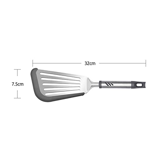 Lebabo Metal Spatula, 12.6" Stainless steel Slotted Fish Spatula with Heat Resistant Handle, Spatula turner with Silicone Top Soft Edge for Non-Stick Pan, Cooking, Flipping, Frying, Dishwasher Safe