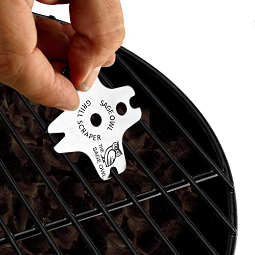 Sage Owl Stainless Steel Grill Scraper Tool - BBQ Gifts for Women Who Has Everything - Dishwasher Safe Bristle Free Grill Cleaning Brush Alternative - Mens Stocking Stuffers for Christmas