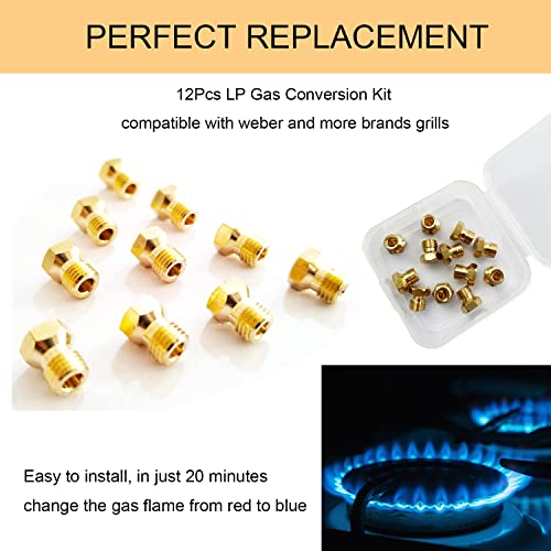 THYULIFE 12 Pack Grill Propane Gas Orifice Nozzle Conversion Kit - DIY Burner Brass Jet Nozzles Replacement Parts for Weber and Most Brands Grills, Easy to Drill Out, Orifice Size 0.5mm, M6x0.75mm