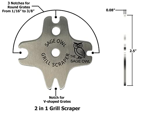 Sage Owl Stainless Steel Grill Scraper Tool - BBQ Gifts for Women Who Has Everything - Dishwasher Safe Bristle Free Grill Cleaning Brush Alternative - Mens Stocking Stuffers for Christmas