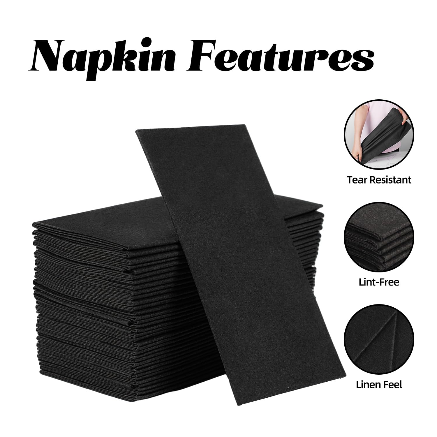 KAMMAK 100 Pack Black Napkins Disposable Linen Feel Dinner Paper Napkins Bulk, Soft Thick and Absorbent Fancy Napkins Cloth Like for Bathroom, Kitchen, Wedding,Christmas Party and Any Events