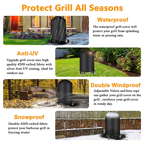Aoretic 22 Inch Charcoal Grill Cover for 22 inch Weber Grill- Kettle BBQ Gas Grill Cover with Hook&Loop and Drawstring,Waterproof and Anti-UV Material for All Season (22 inch)