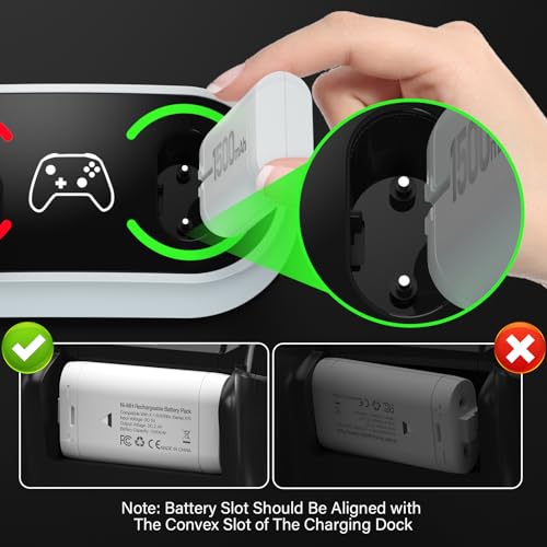 Battery Pack with Charger for Xbox Controller, 2 x 4400mWh (1500mAh) Fast Rechargeable Battery Charging Dock/Station for Xbox One, Series X/S, One S, One X, One Elite, Wireless Controller Accessory