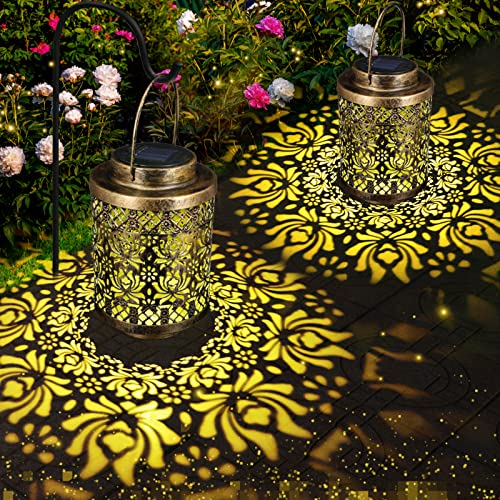 2 Pack Solar Lanterns Outdoor Waterproof, TYNLED Metal Solar Lantern Hanging Solar Outdoor Lanterns Solar Powered Outdoor Lanterns for Garden Patio Pathway Yard Porch