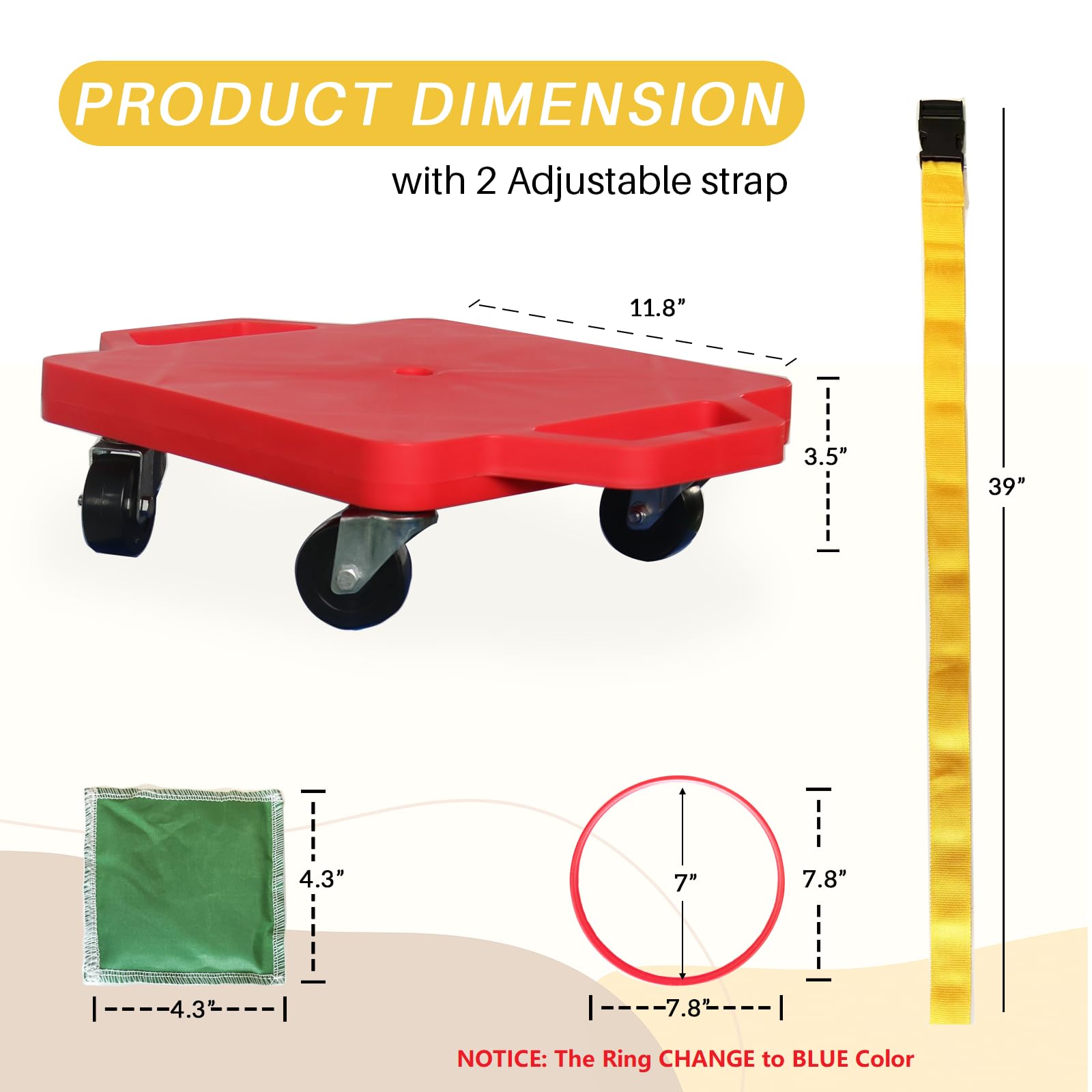 romrex 2 Plastic Scooter Boards with Handles for Kids Sitting and Sports Training, with 1 Ring, 2 Ropes and 4 Beanbags, Indoor and Outdoor Play