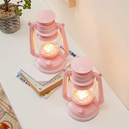 Furora LIGHTING Pink Decorative Lantern Battery Operated Remote Controlled, 6Hr Timer for Indoor Vintage Home Decor, 9.7" Outdoor Patio Hanging Tabletop Ornaments, 2 Pack Cute LED Lanterns Room Decor