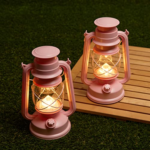 Furora LIGHTING Pink Decorative Lantern Battery Operated Remote Controlled, 6Hr Timer for Indoor Vintage Home Decor, 9.7" Outdoor Patio Hanging Tabletop Ornaments, 2 Pack Cute LED Lanterns Room Decor