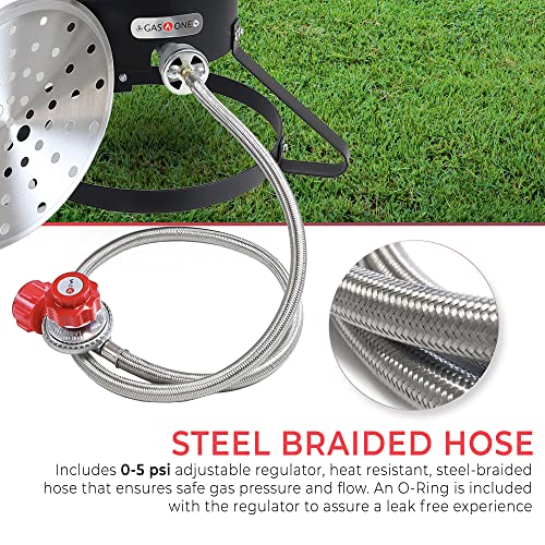 GasOne B-5155-RED Burner with Steamer Pot Turkey Fry & Tamale-with High Pressure Propane Regulator and Hose, Red QCC
