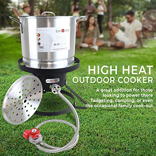 GasOne B-5155-RED Burner with Steamer Pot Turkey Fry & Tamale-with High Pressure Propane Regulator and Hose, Red QCC