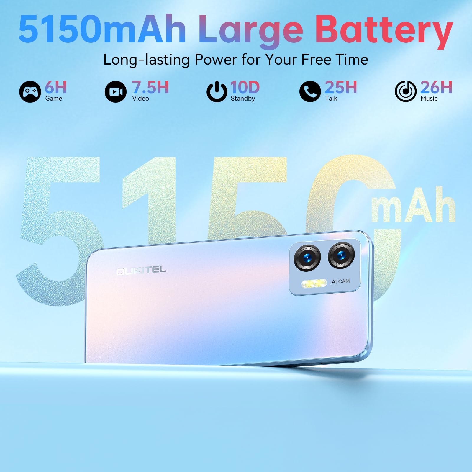 OUKITEL C35 - Android Phone, 24GB RAM+256GB ROM Unlocked Android 13 Phones, 50MP+8MP Camera, 6.56" HD+ Display Cell Phone, 5150mAh Battery Smartphone, 4G Dual SIM, Fingerprint Unlock/Face ID/GPS