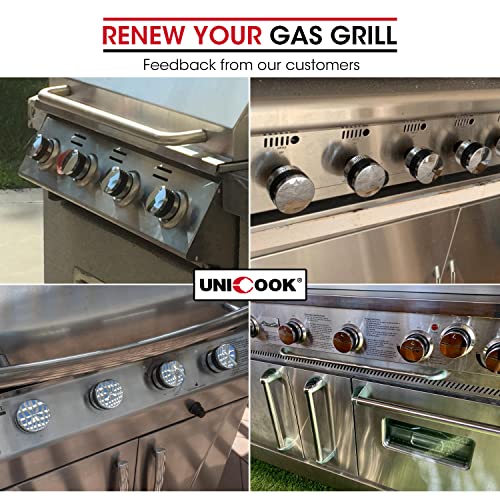 Unicook Grill Control Knob, 4 Pack Gas Burner Replacement Knobs, Chrome Plated Plastic with Nonslip Grip, Fits BBQ Gas Grills with D Shaped Valve Stem, Including 4 Knobs and 12 Adaptors