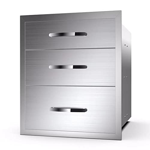 KODOM Outdoor Kitchen Drawers Stainless Steel,20W x 27H x 23D Inch Flush Mount Triple Drawers,BBQ Drawers for Outdoor Kitchens or BBQ Island