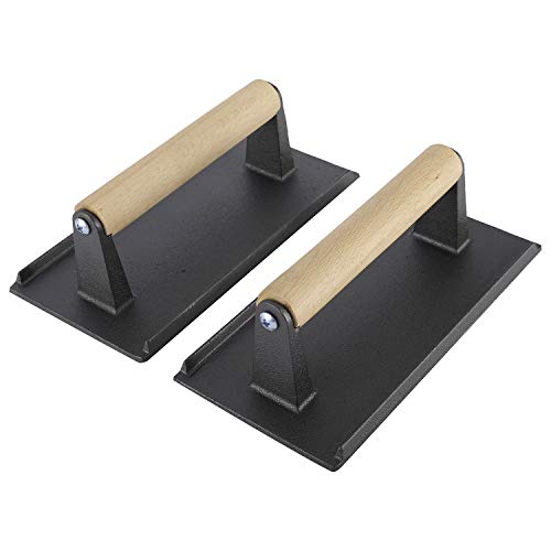Yaegoo 2 Pack Cast Iron Steak Weight Press with Wooden Handle 8 x 4-Inch for Bacon, Paninis, Sandwiches and Vegetables