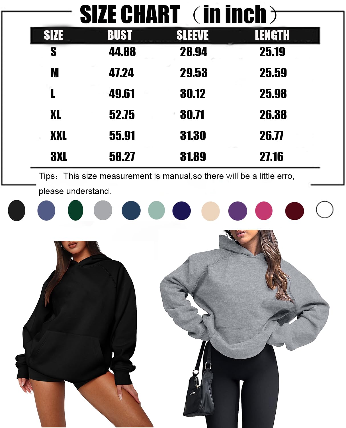 onlypuff Womens Hooded Sweatshirt White Long Sleeve Hoodies Casual Basic Workout Tops S