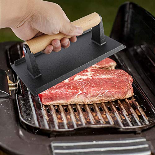 Yaegoo 2 Pack Cast Iron Steak Weight Press with Wooden Handle 8 x 4-Inch for Bacon, Paninis, Sandwiches and Vegetables
