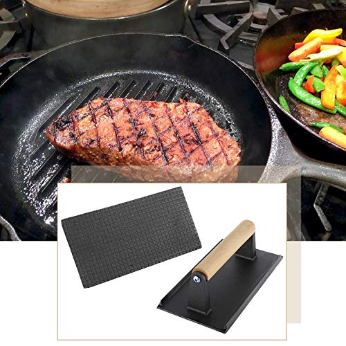 Yaegoo 2 Pack Cast Iron Steak Weight Press with Wooden Handle 8 x 4-Inch for Bacon, Paninis, Sandwiches and Vegetables