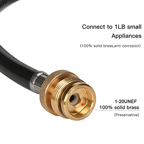GCBSAEQ 4FT Propane Adapter Hose 1lb to 20lb Propane Tank Hose 1lb Adapter Converter for Portable Appliance Coleman Camping Stove, Buddy Heater, Tabletop Gas Grill