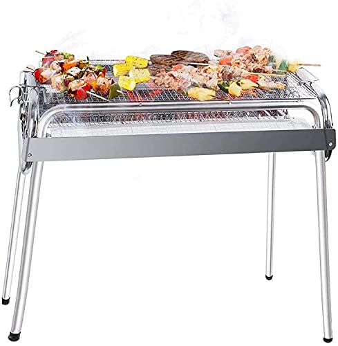 Charcoal Grill, Barbecue Charcoal Grill, Outdoor Stainless Steel Smoker BBQ grill for Outdoor Cooking Camping Picnics Beach 27.5''x12.2''x 27.5''