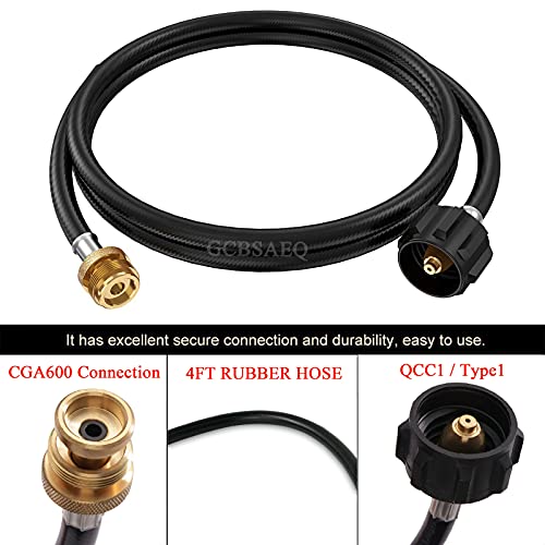 GCBSAEQ 4FT Propane Adapter Hose 1lb to 20lb Propane Tank Hose 1lb Adapter Converter for Portable Appliance Coleman Camping Stove, Buddy Heater, Tabletop Gas Grill
