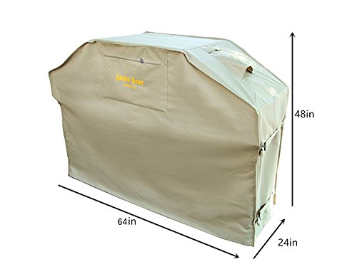 Felicite Home Up to 64" Wide, Water Resistant, Air Vents, Padded Handles, Elastic Hem Cord - Heavy Duty Burner Gas BBQ Grill Cover,Khaki