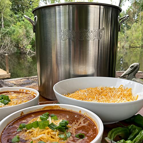 Bayou Classic 1420 20-qt Economy Stainless Kettle Features Heavy Duty Welded Handles for Secure Handling Domed Lid Perfect For Large Batch Cooking of Soups Stews Chili and Gumbo