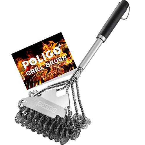 POLIGO 18" Grill Cleaner Brush Safe Grill Brush and Scraper Bristle Free - Stainless Steel BBQ Brush for Grill Cleaning - Wireless Grill Brush with BBQ Scraper for Grill - Gifts for Grill Wizard