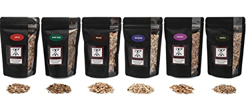Jax Smok'in Tinder Fine BBQ Smoker Wood Chips - Sampler Pack for Electric Smokers, Indoor Stove Top Smoker, 6 Packs of Scented Chips, BBQ Accessories (Apple, Post Oak, Pecan, Hickory, Cherry, Maple)