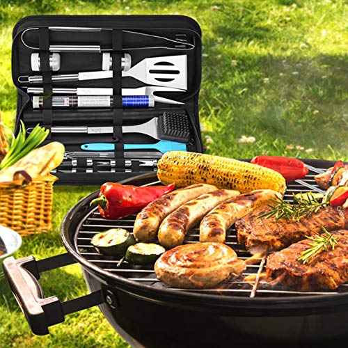AISITIN Grill Accessories 25PCS BBQ Tools Set Stainless Steel Grilling Kit with Thermometer, Fork, Tongs and Spatula, Grill Mat - Gifts for Dad Durable, Stainless Steel Grill Tools