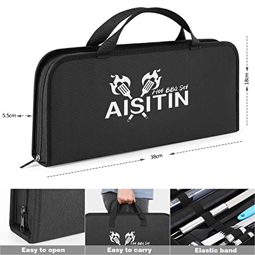 AISITIN Grill Accessories 25PCS BBQ Tools Set Stainless Steel Grilling Kit with Thermometer, Fork, Tongs and Spatula, Grill Mat - Gifts for Dad Durable, Stainless Steel Grill Tools
