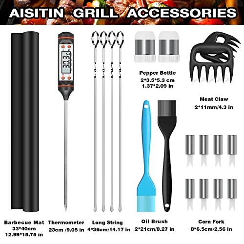 AISITIN Grill Accessories 25PCS BBQ Tools Set Stainless Steel Grilling Kit with Thermometer, Fork, Tongs and Spatula, Grill Mat - Gifts for Dad Durable, Stainless Steel Grill Tools