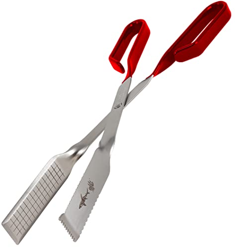 Shark BBQ Heavy Duty Compact Grilling Tongs for Kitchen and Outdoor Barbecue: Expert Craftsmanship and Durability Demanded by Professionals (Red)