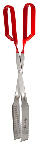 Shark BBQ Heavy Duty Compact Grilling Tongs for Kitchen and Outdoor Barbecue: Expert Craftsmanship and Durability Demanded by Professionals (Red)