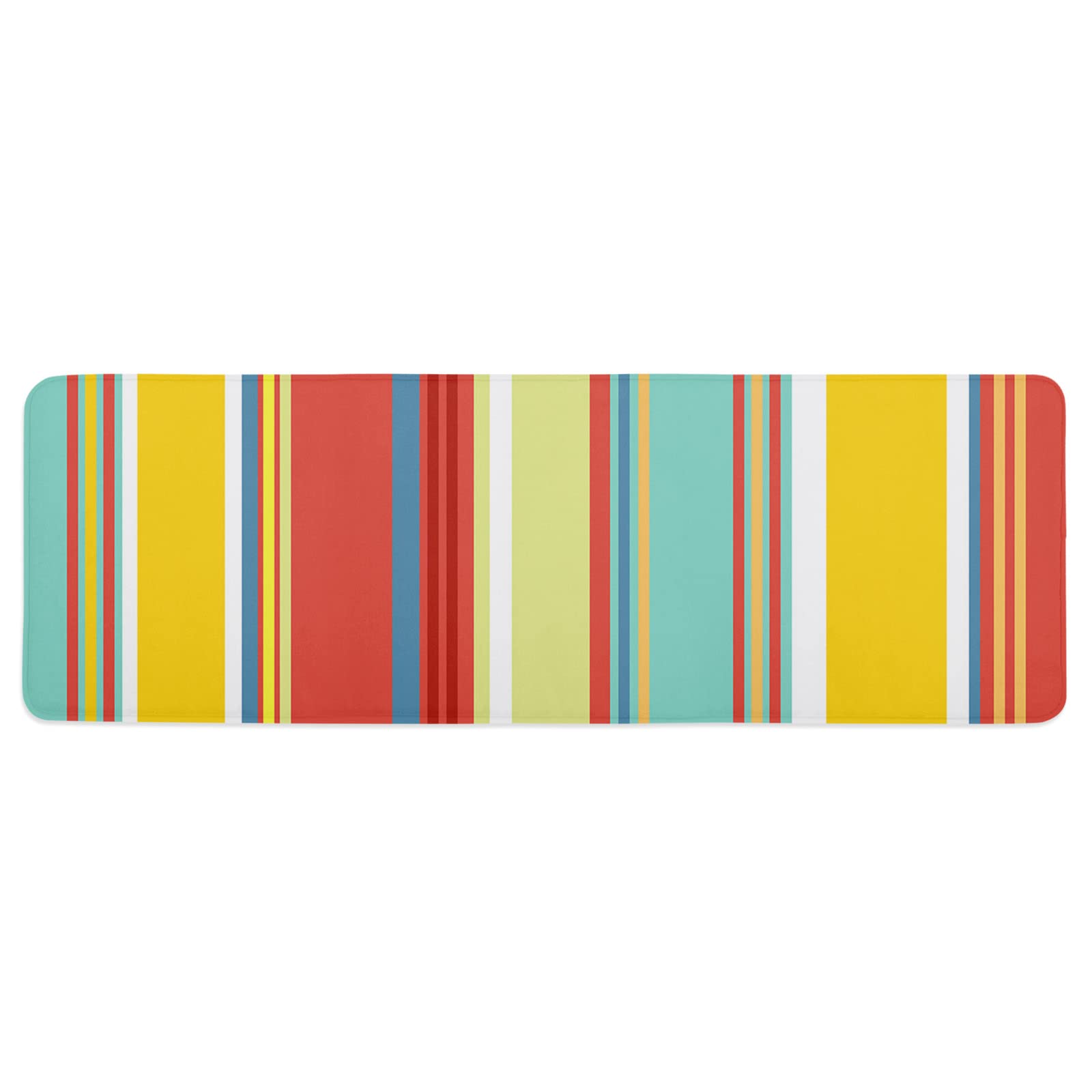 Libaoge Colorful Stripes Kitchen Mat Rug 1 PCS Red Yellow Teal Green Wood Texture Runner Rug Anti-Fatigue Comfort Memory Foam Standing Mat Non-Slip Floor Door Mat for Bathroom Bedroom 16x47in