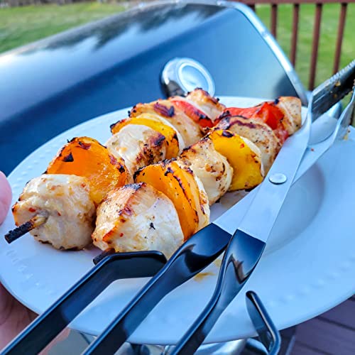Shark BBQ Heavy Duty Compact Grilling Tongs for Kitchen and Outdoor Barbecue: Expert Craftsmanship and Durability Demanded by Professionals (Red)