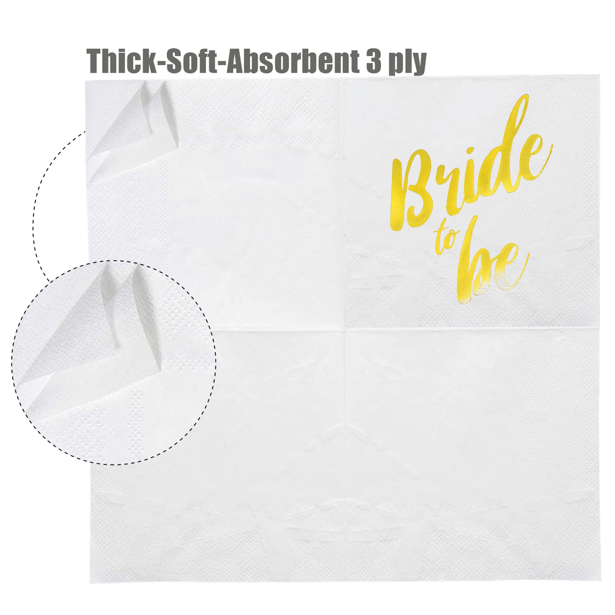 Wedding Napkins- KRGMNHR 50 Pcs Disposable Paper Cocktail Napkins with Gold Foil "Bride to be" for Wedding Shower Engagement Party Decorations, Wedding Cake Table Decor Supplies, Folded 5"x5", 3-Ply