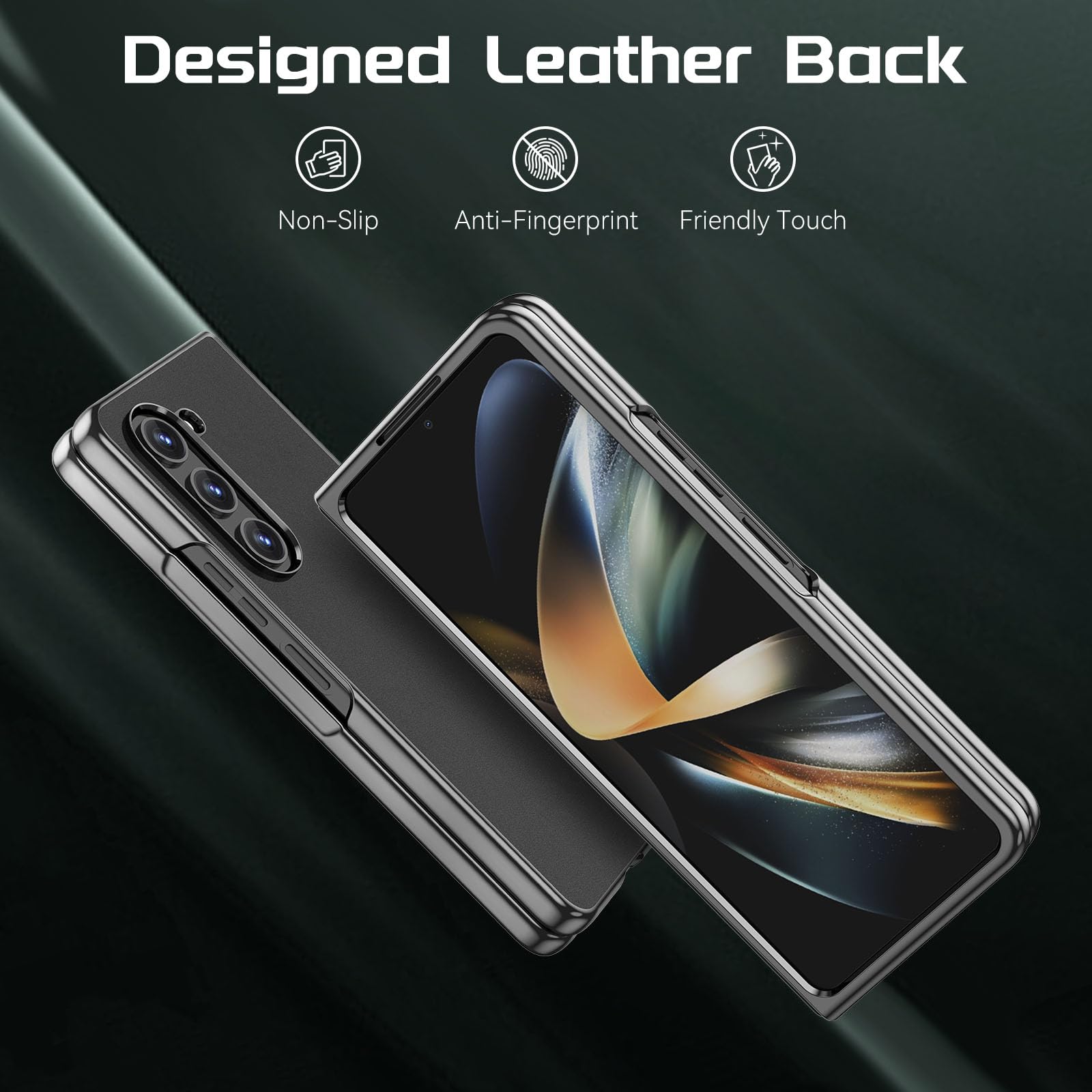 MATEPROX Phone Case for Samsung Galaxy Z Fold 5 Case, Slim Thin Lightweight Protective Phone Case with Non-Slip Leather Back Cover with Electroplated Frame for Samsung Galaxy Z Flod 5 5G-Black