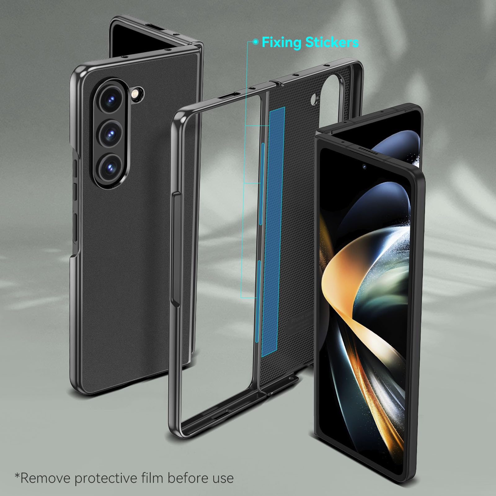 MATEPROX Phone Case for Samsung Galaxy Z Fold 5 Case, Slim Thin Lightweight Protective Phone Case with Non-Slip Leather Back Cover with Electroplated Frame for Samsung Galaxy Z Flod 5 5G-Black