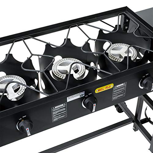 Barton Portable Propane 87,000-BTU Triple-Burner Outdoor Camp Stove Side Table Patio Cooking Wheel w/Regulator 4 Hook Utensil Holder