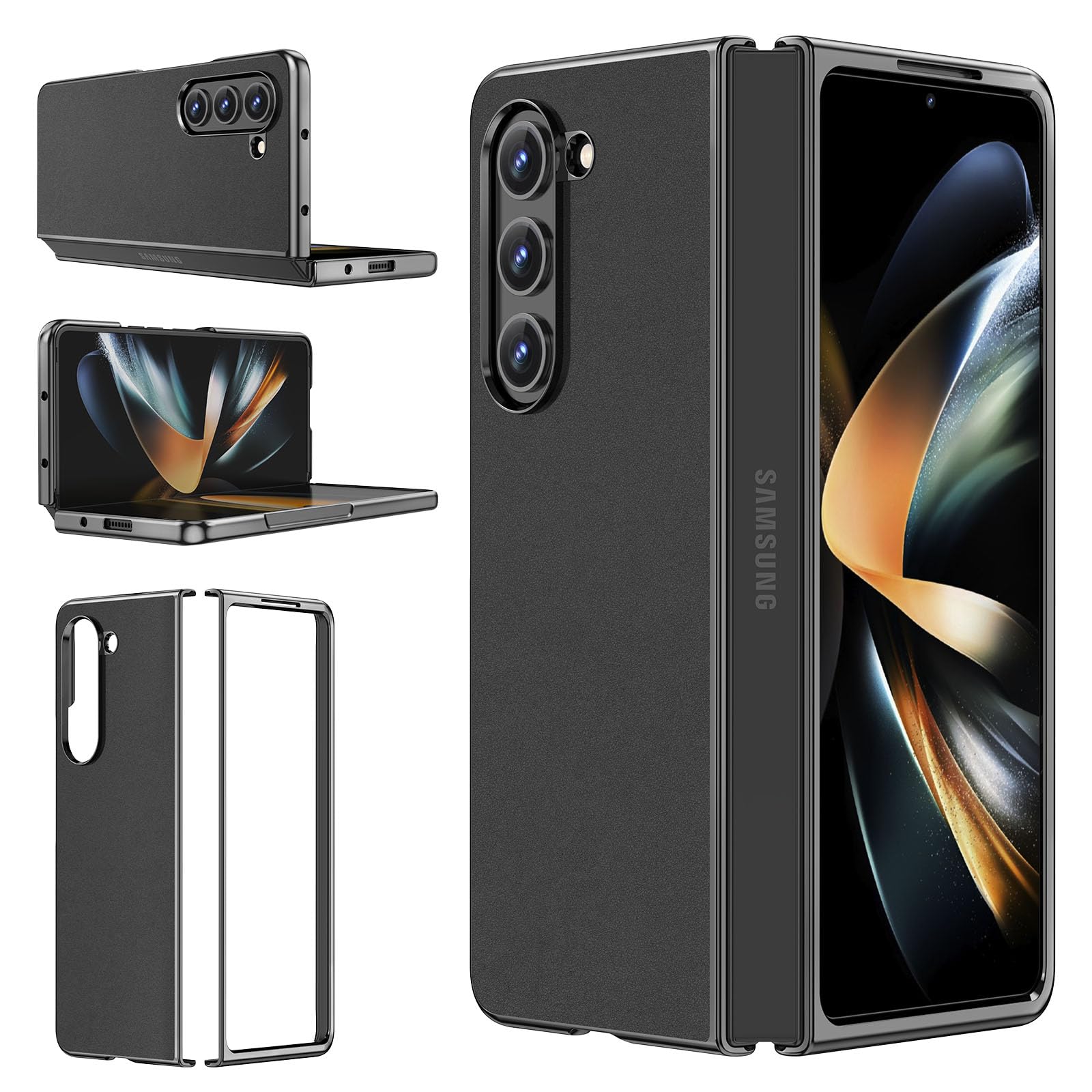 MATEPROX Phone Case for Samsung Galaxy Z Fold 5 Case, Slim Thin Lightweight Protective Phone Case with Non-Slip Leather Back Cover with Electroplated Frame for Samsung Galaxy Z Flod 5 5G-Black
