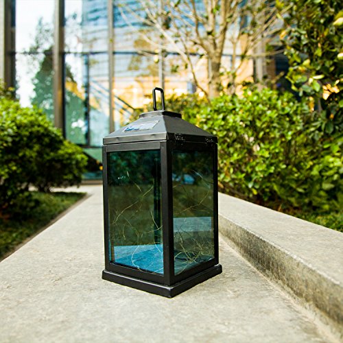Solar Lantern Lights Metal Sunwind with 30 Warm White LEDs Fairy String Lights Outdoor Decorative Table Lamp (Black-11.4"H)