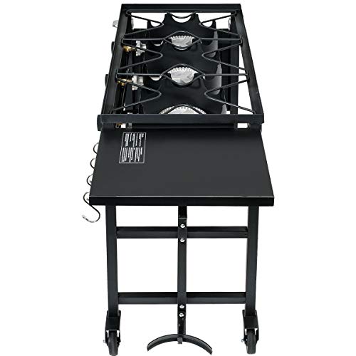 Barton Portable Propane 87,000-BTU Triple-Burner Outdoor Camp Stove Side Table Patio Cooking Wheel w/Regulator 4 Hook Utensil Holder