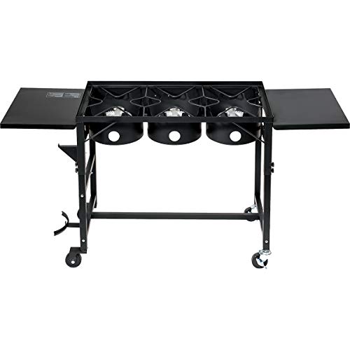 Barton Portable Propane 87,000-BTU Triple-Burner Outdoor Camp Stove Side Table Patio Cooking Wheel w/Regulator 4 Hook Utensil Holder