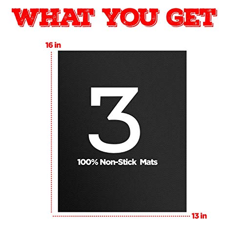 Kaluns Grill Mat, Best BBQ Mat - Heat Resistant up to 600 Degree - Nonstick, Reusable, Dishwasher Safe, Set of 3